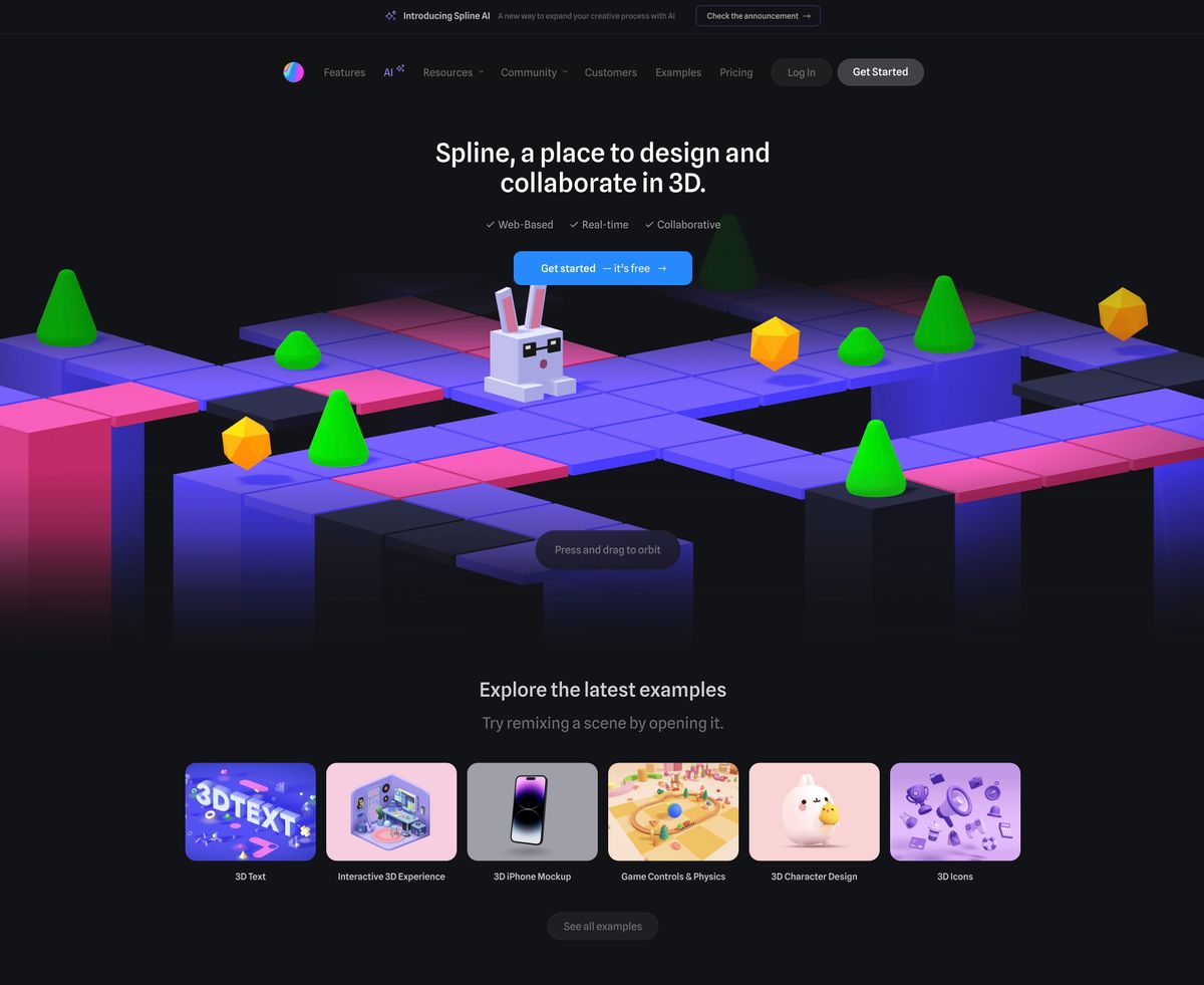 Spline.Design: 3D tools in a web browser, Now with AI Prompts.